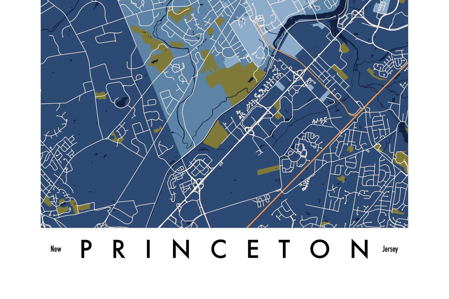 Princeton NJ Map Print / Wall Art / Unframed Paper Print - Etsy