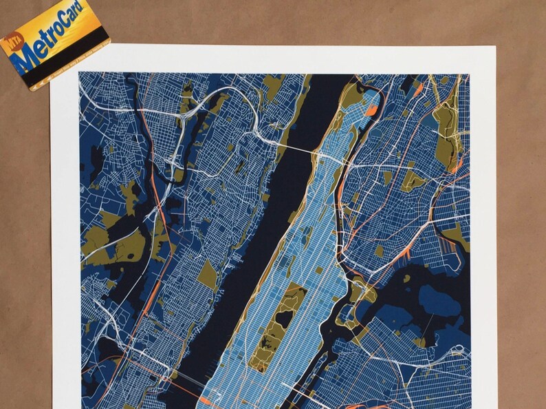 New York City Map Print Manhattan / Unframed Paper Print - Etsy