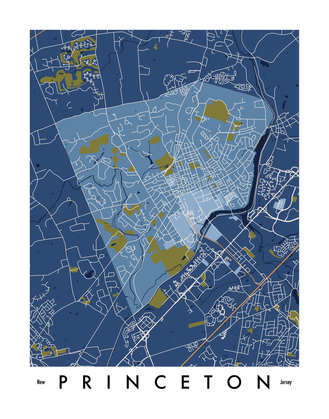 Princeton NJ Map Print / Wall Art / Unframed Paper Print - Etsy