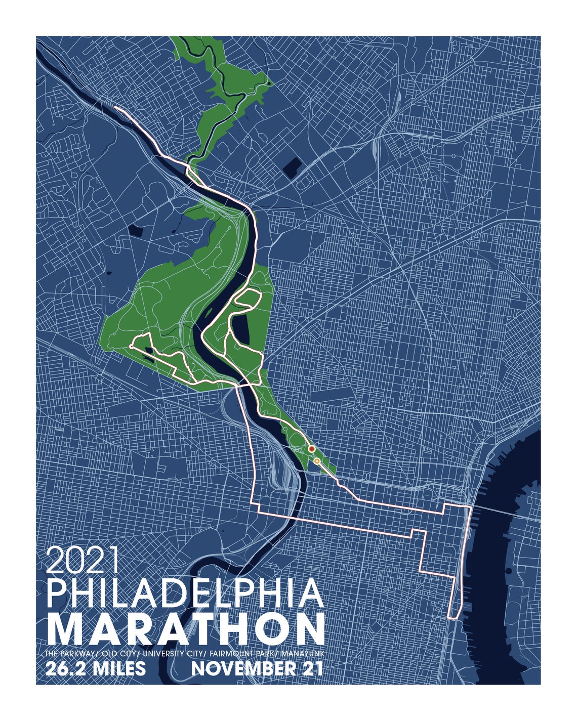 2021 Philadelphia Marathon Map / Unframed Paper Print - Etsy