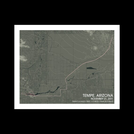 2021 Ironman Tempe Arizona Map Gray Print / Unframed Paper | Etsy
