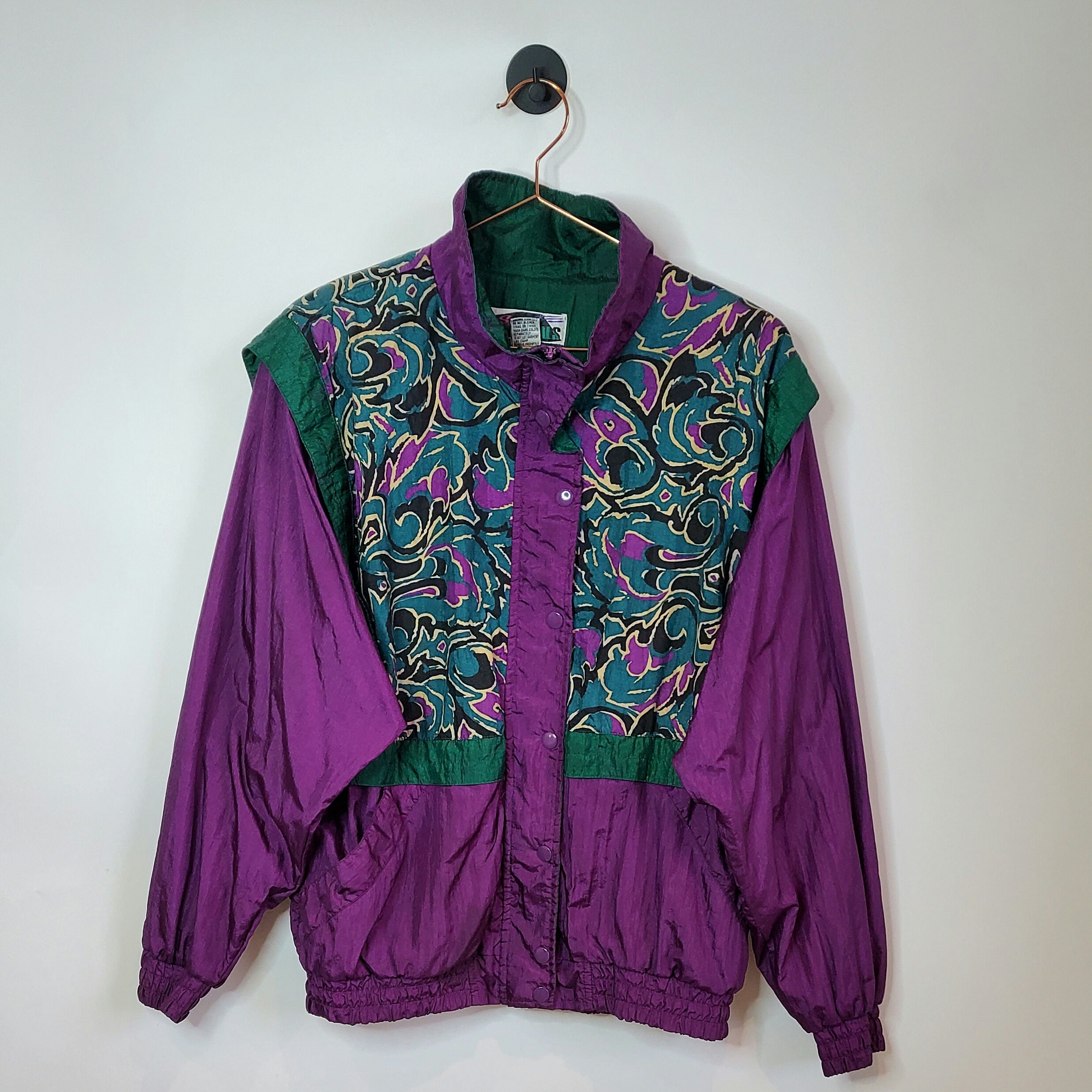 90s Vintage Funky Pattern Festival Festival Jacket Purple Green Size L ...