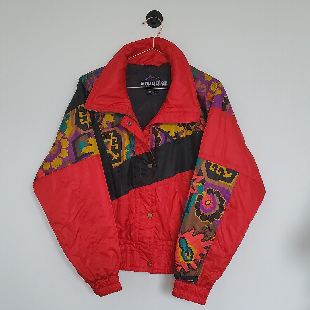 Vintage 90s Funky Pattern Colourful Ski Jacket Red Black - Etsy