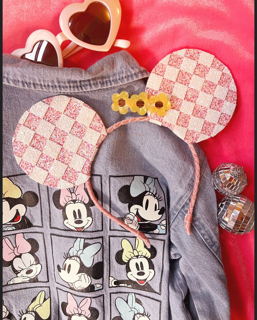 Pink and White Checkered Minnie Mouse Ears - Etsy