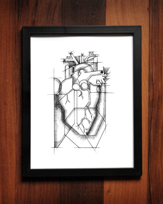 Cubed Heart Art Print Artwork Design Home Decor Cubism | Etsy
