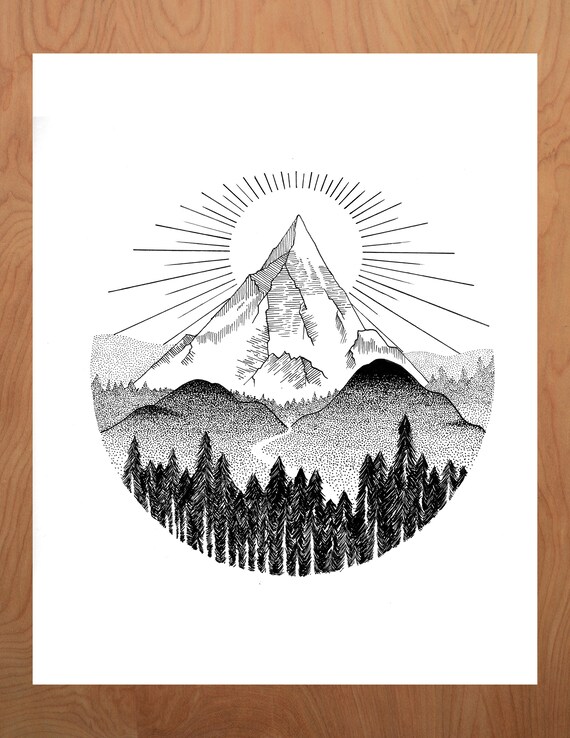 Mountains Sunrise Drawing