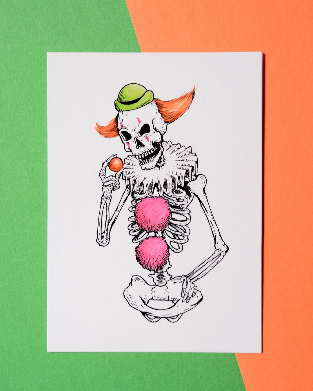 Skele-clown! Skeleton, Clown, Spooky Halloween Mini Print - Etsy