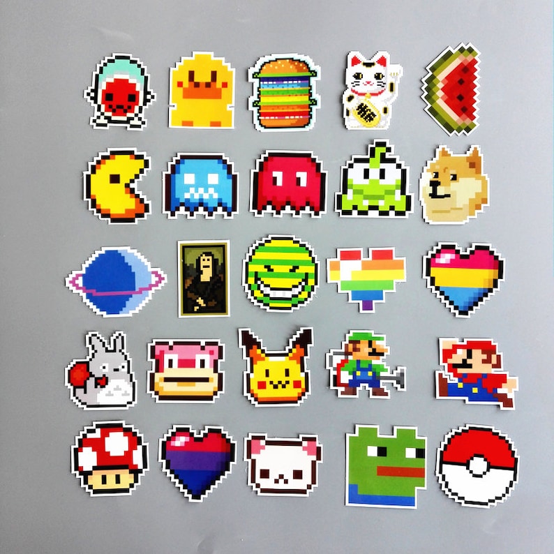 25 Pixel Stickers gaming stickers pixel decal gamer | Etsy