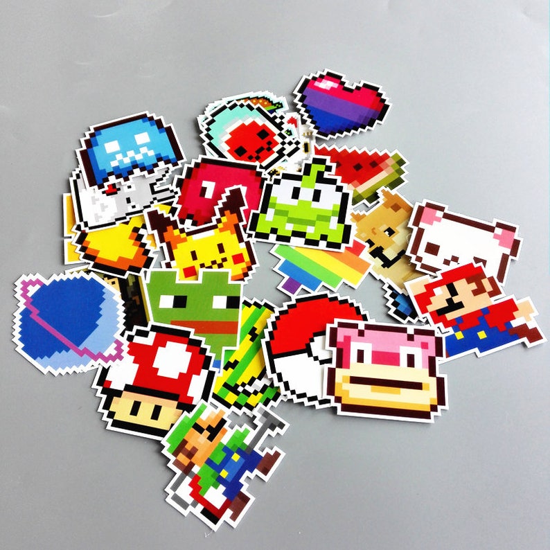 25 Pixel Stickers gaming stickers pixel decal gamer | Etsy