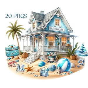 Watercolor Nautical Clipart Bundle, 20 PNG Beach Clipart, Ocean Clipart ...