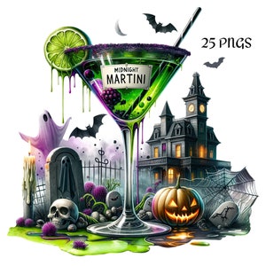 Watercolor Halloween Cocktail Clipart, 25 PNG, Drink Clipart, Halloween ...