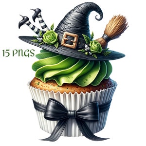 Halloween Cupcake Clipart, Spooky Monster Dessert PNG Bundle, Witch ...