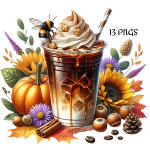 Autumn Coffee Clipart Bundle, Hello Fall Ice Coffee Graphics, Cute ...