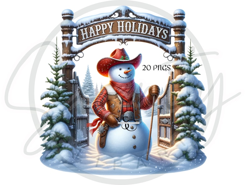 Christmas Western Snowman Clipart Bundle, Rustic Southwestern Cowboy ...