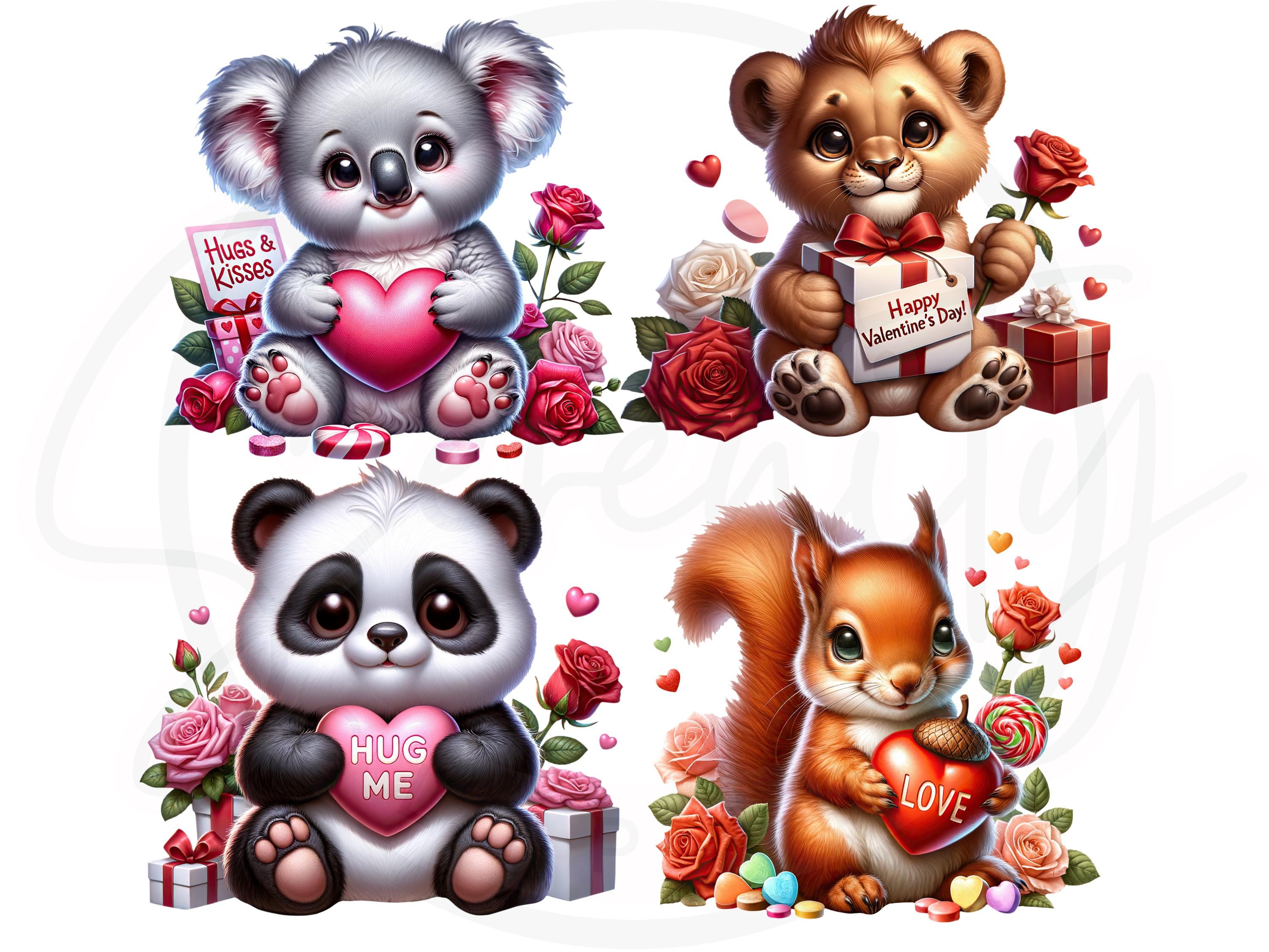Valentine Animal Clipart Bundle, Cute Watercolor PNG (digital Download ...
