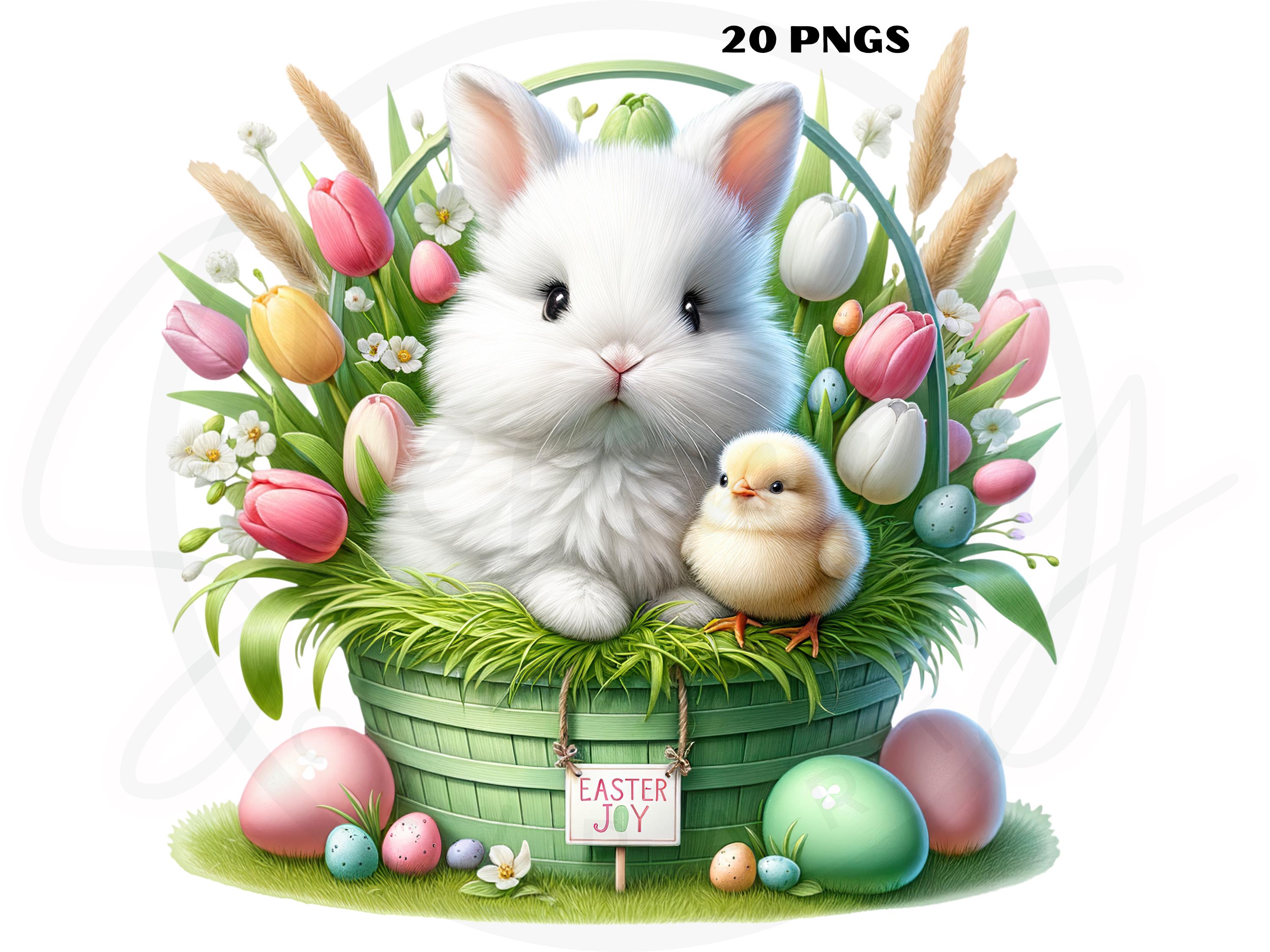 Watercolor Easter Bunny Clipart Set, Spring Eggs, Chick PNG (digital ...