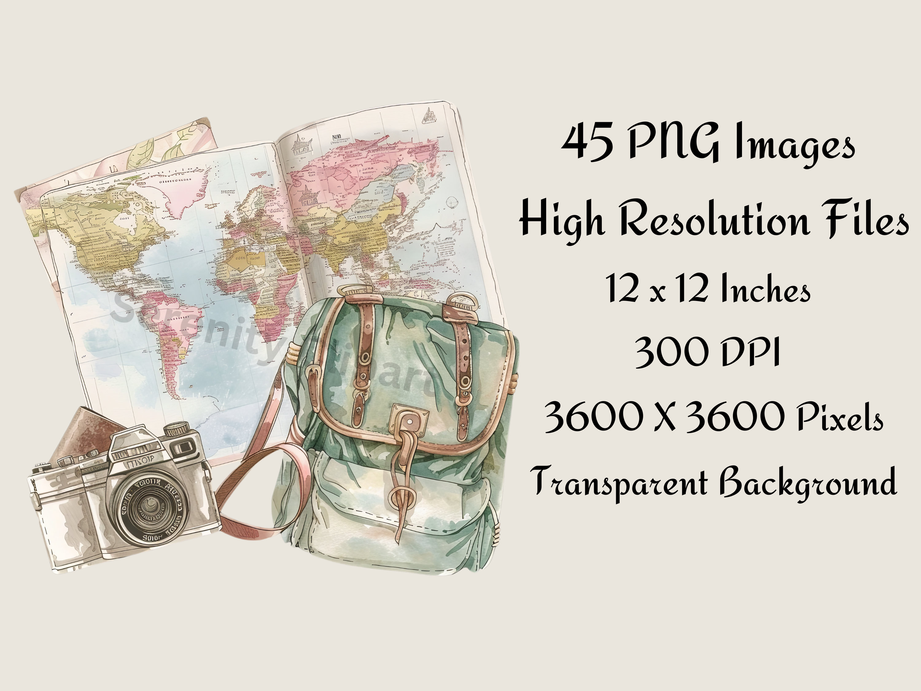 Watercolor Travel Clipart, Vacation Holiday 45 PNG, Suitcase, Plane ...