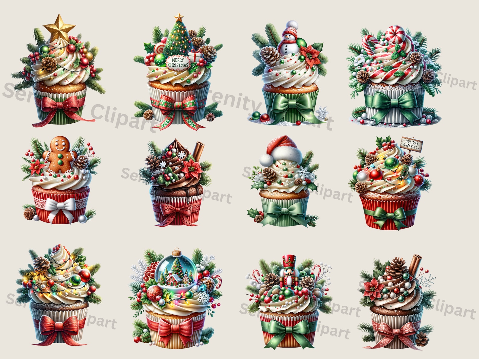 Christmas Cupcake Clipart Bundle, Festive Holiday Desserts Sweet Treats ...