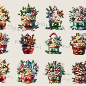 Watercolor Christmas Cupcake Clipart: Festive Holiday Desserts (25 PNG ...