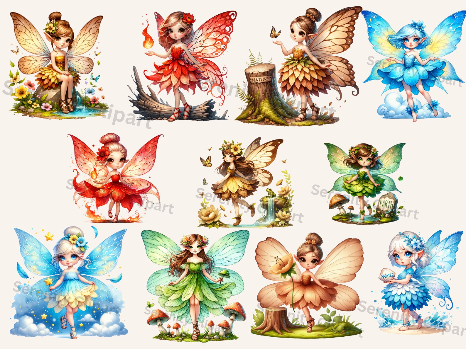 Elements Fairy Clipart, 25 PNG Fairies Clipart, Fairy Elements, Nature ...