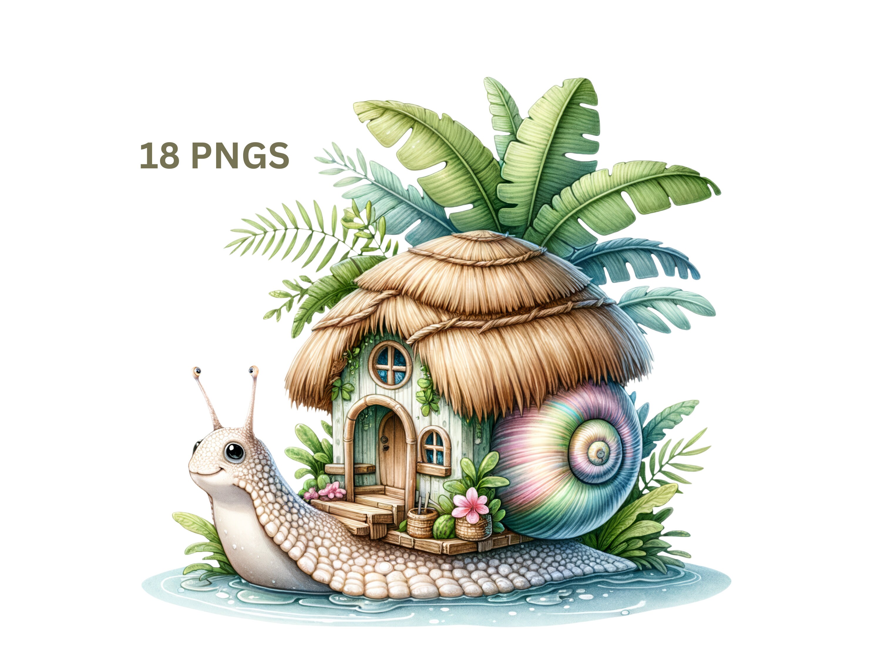 Snail Shell House Clipart, 18 PNG Watercolor Snail Clipart, Cute ...