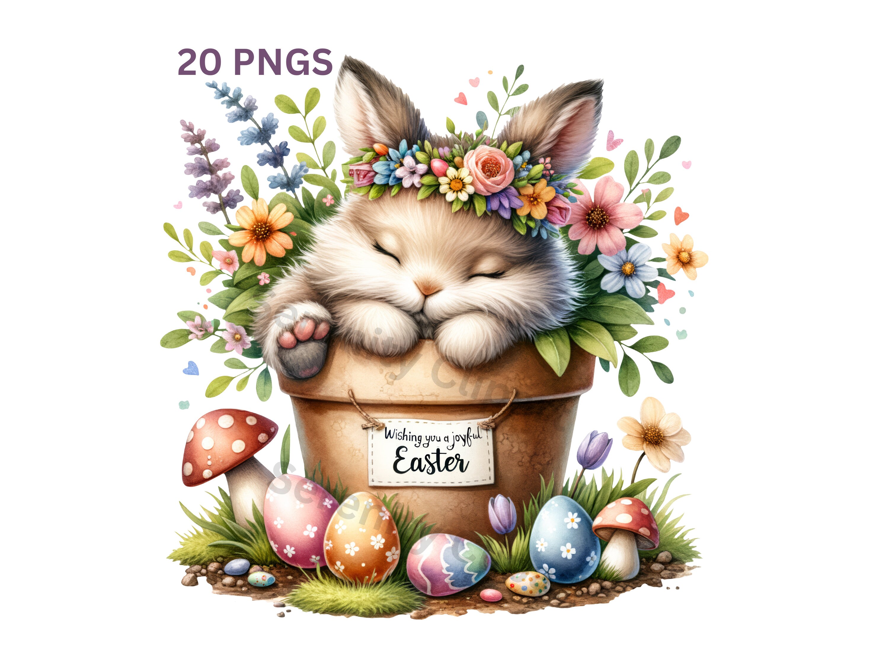 Sleepy Easter Bunny Clipart Bundle, Easter Bunny Prints, Watercolor ...