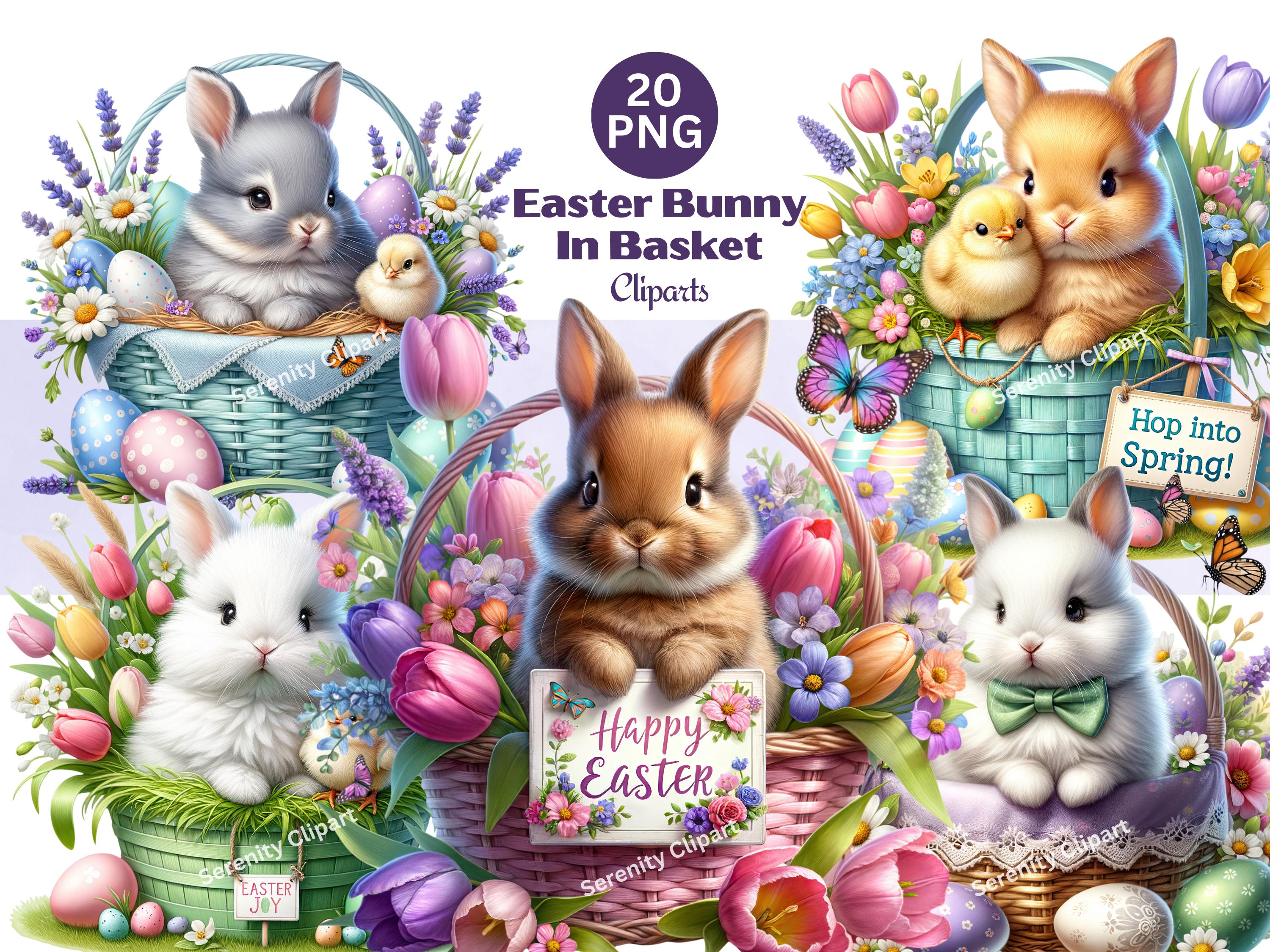 Watercolor Easter Bunny Clipart Set, Spring Eggs, Chick PNG (digital ...