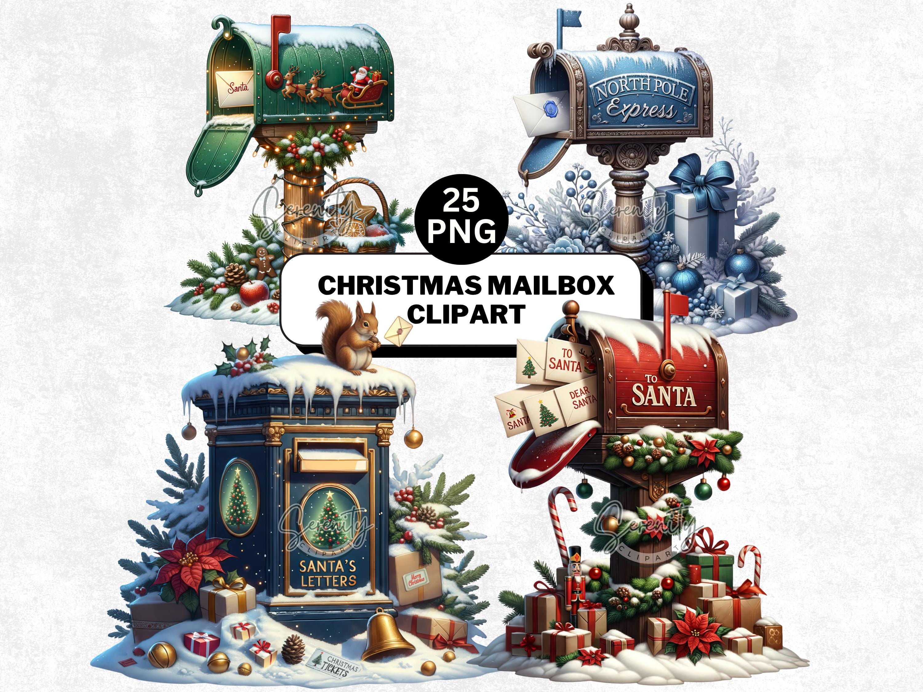 Christmas Mailbox Clipart Bundle: Rustic Holiday PNG (digital Download ...