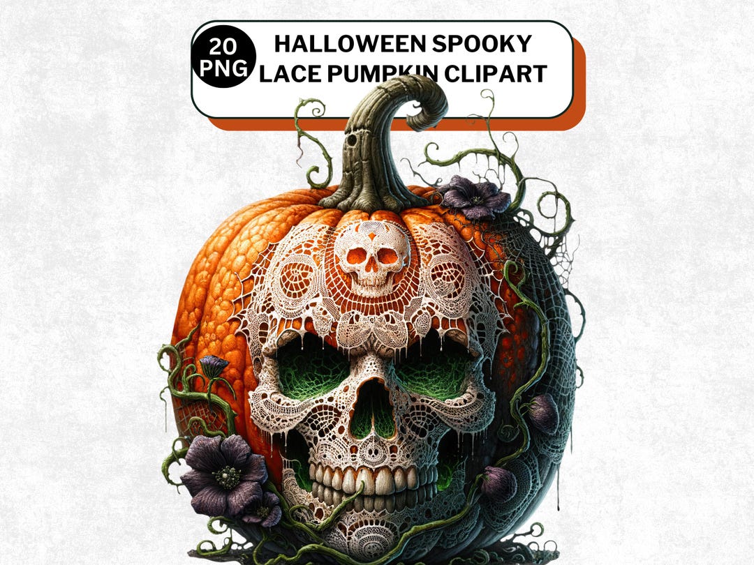 Spooky Lace Pumpkin Clipart, Halloween Jack O' Lanterns, Digital ...