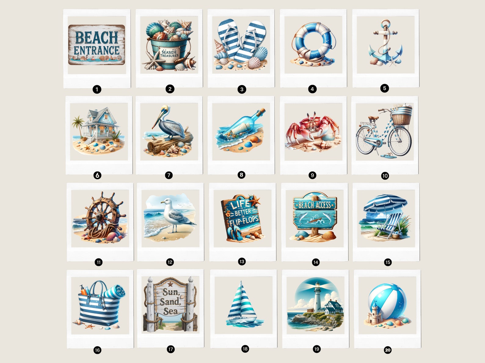 Watercolor Nautical Clipart Bundle, 20 PNG Beach Clipart, Ocean Clipart ...