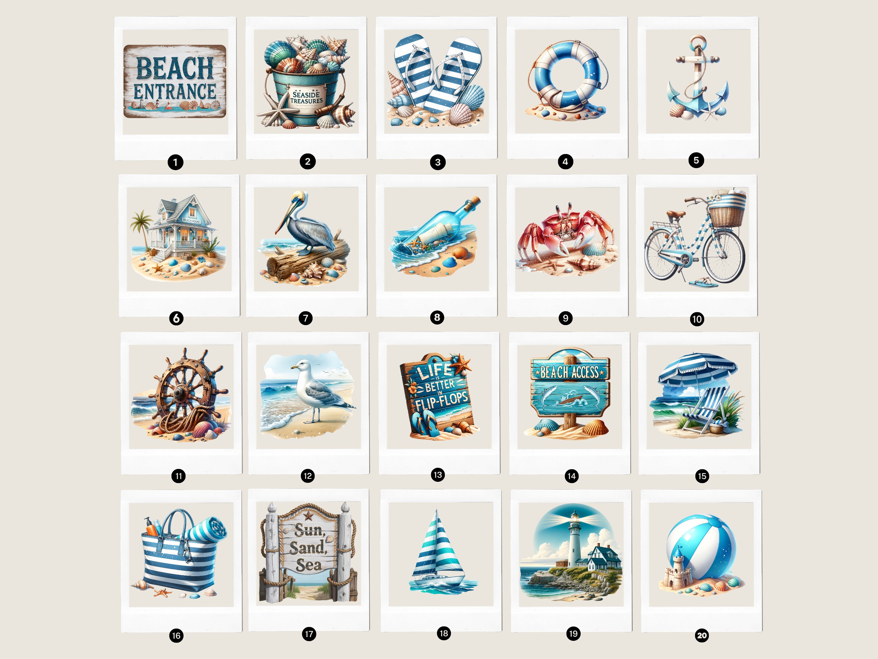 Watercolor Nautical Clipart Bundle, 20 PNG Beach Clipart, Ocean Clipart ...