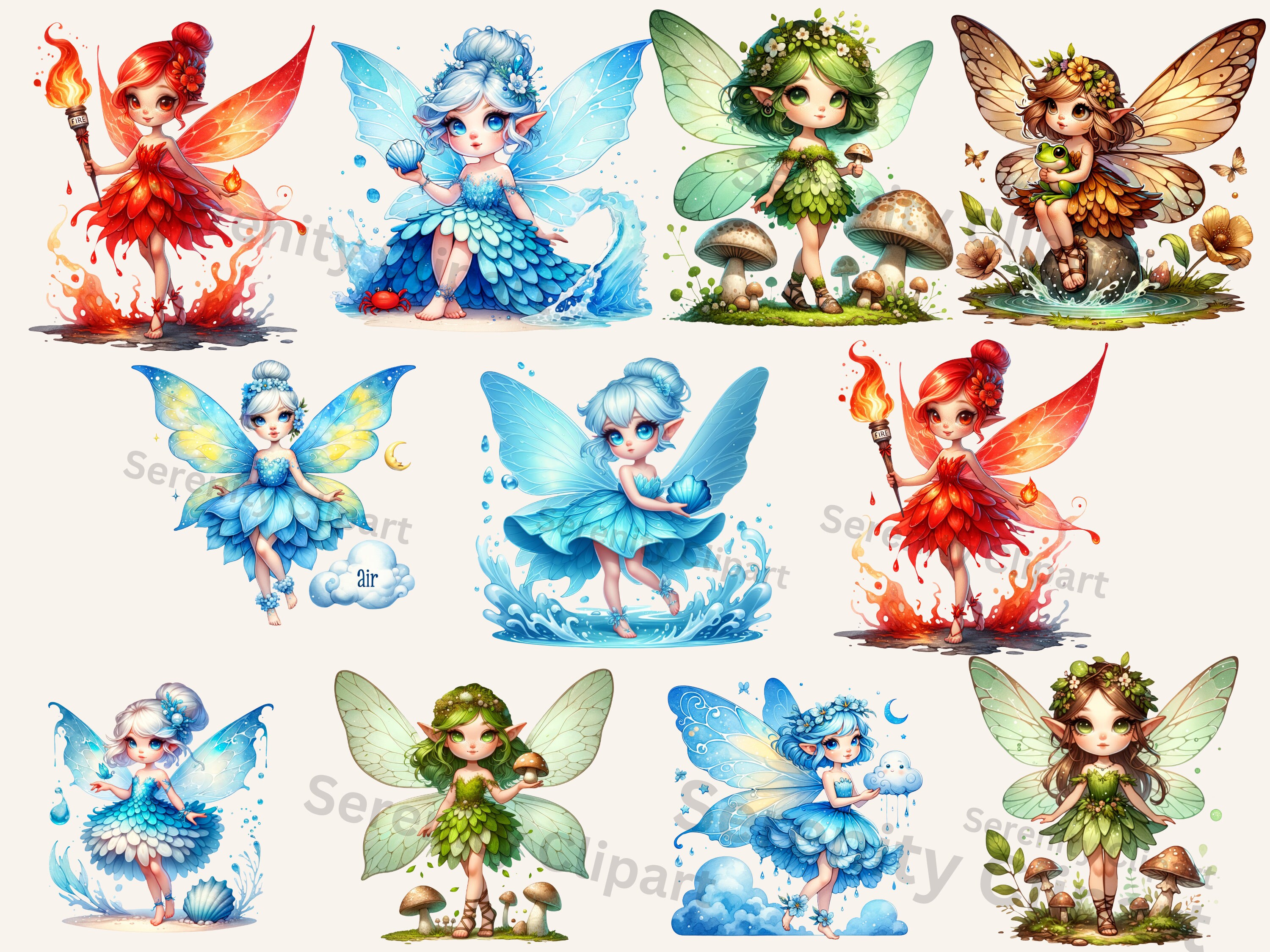 Elements Fairy Clipart, 25 PNG Fairies Clipart, Fairy Elements, Nature ...