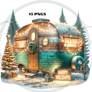 Christmas Caravan Mini Camper RV Clipart Bundle, Watercolor Christmas ...