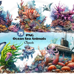 Ocean Sea Life Clipart Bundle, Watercolor Fish PNG, Under the Sea ...