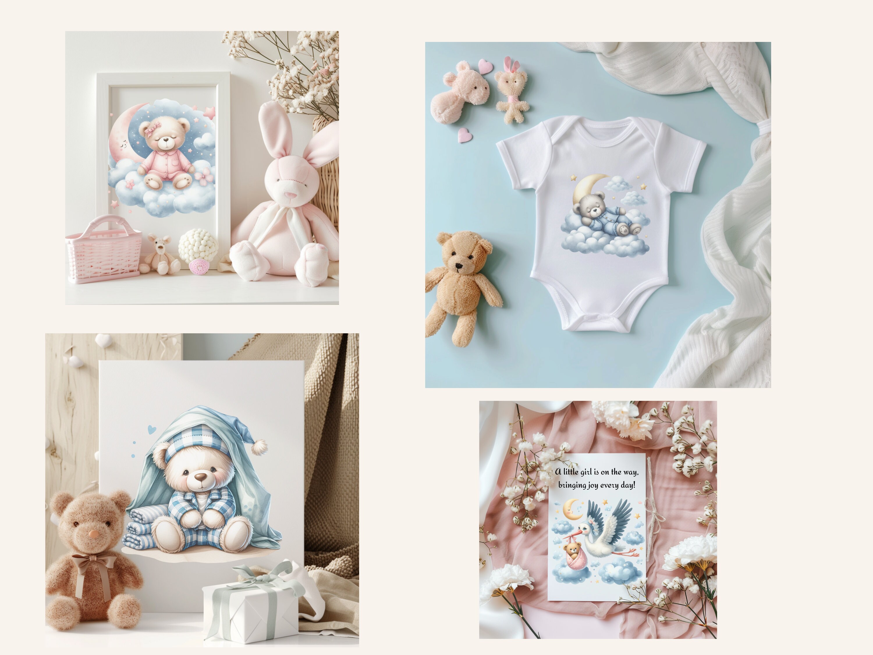 Watercolor Sleepy Teddy Bear Clipart, 30 PNG Teddy Bear, Cute Sleeping ...