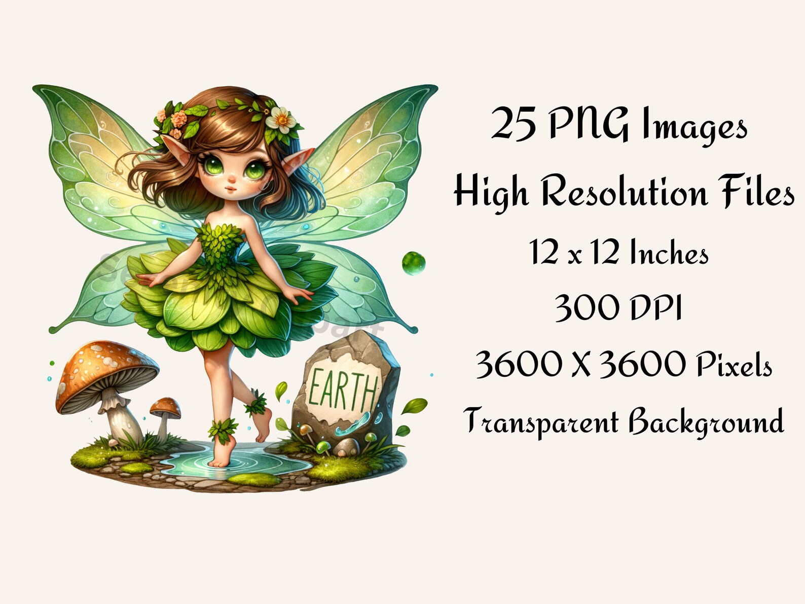 Elements Fairy Clipart, 25 PNG Fairies Clipart, Fairy Elements, Nature ...