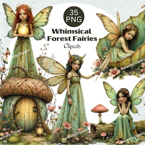 Woodland Whimsical Fairy Clipart, Enchanted Magical Forest PNG, Rustic ...