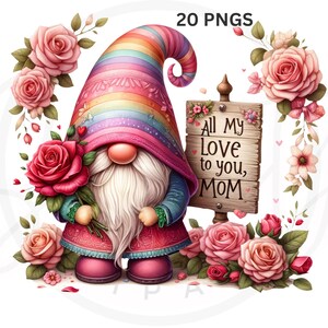 Mothers Day Gnome Clipart Bundle, Spring Gnome PNG Watercolor Clipart ...