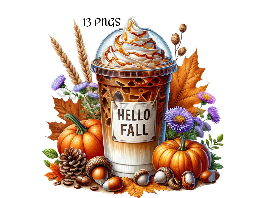 Autumn Coffee Clipart Bundle, Hello Fall Ice Coffee Graphics, Cute ...
