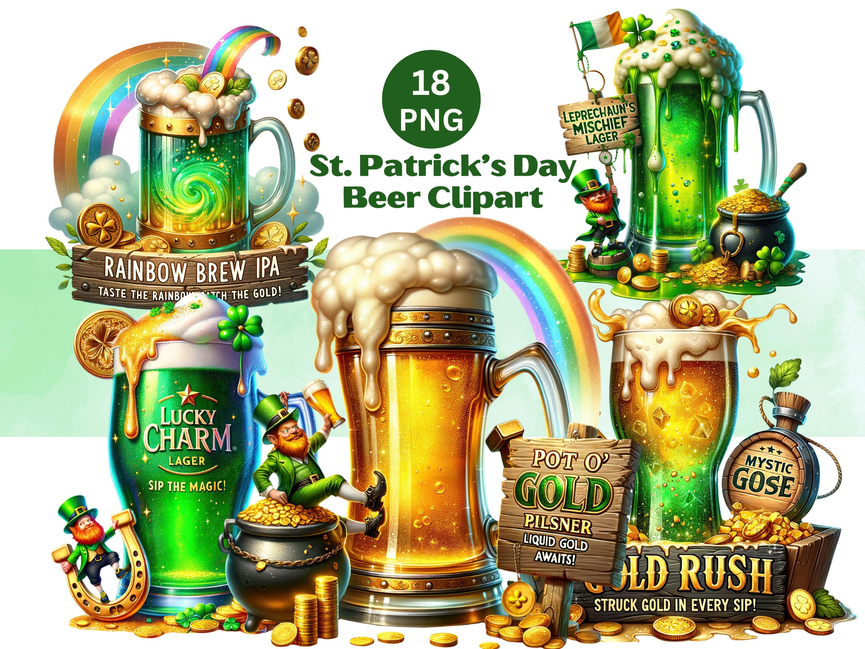 St. Patricks Day Beer Clipart: Watercolor Mugs, Shamrock Designs ...
