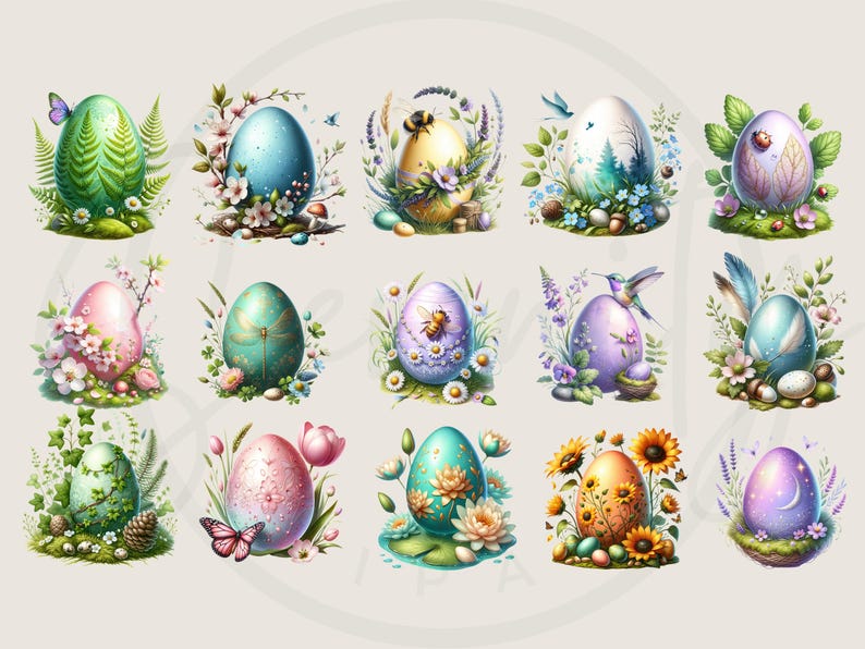 Floral Spring Egg Clipart: Cottagecore Easter PNG Bundle (digital ...