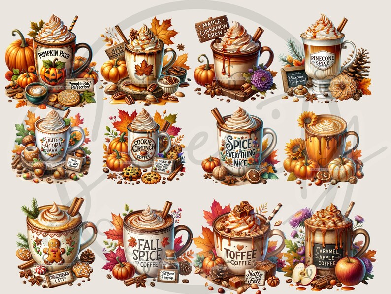 Autumn Coffee Clipart Bundle: Pumpkin Spice Latte, Fall Mugs (PNG ...
