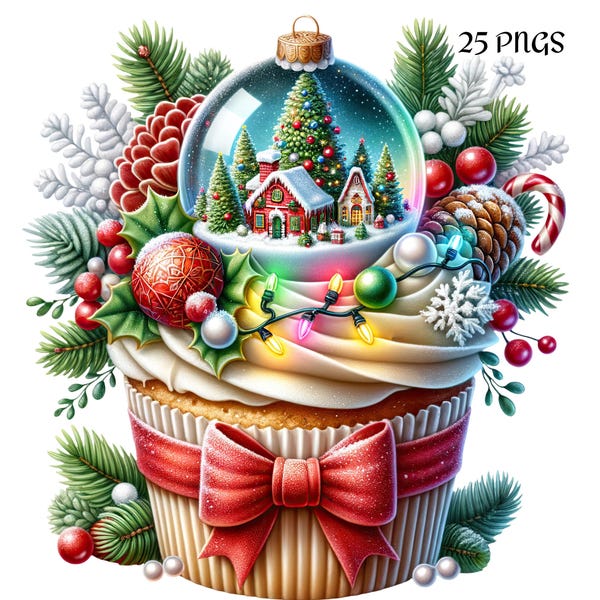 Christmas Cupcake Clipart Bundle, Festive Holiday Desserts Sweet Treats ...