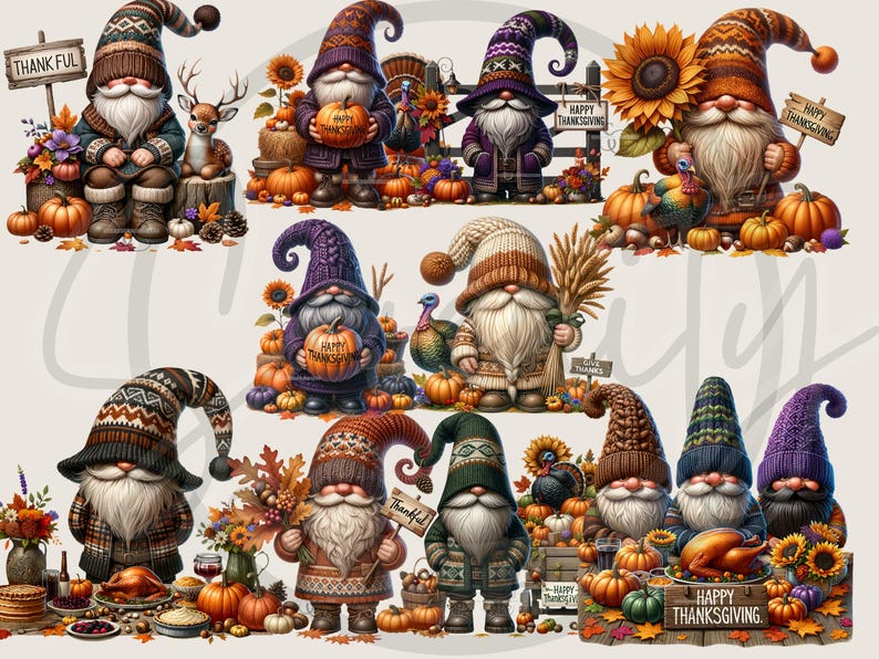 Thanksgiving Gnome Clipart Bundle: Autumn Harvest PNG (digital Download ...