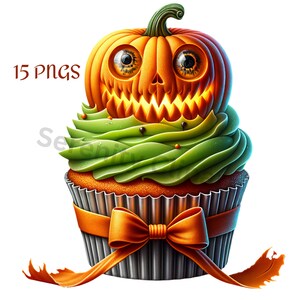 Watercolor Halloween Cupcake Clipart: Spooky Treats PNG (digital ...