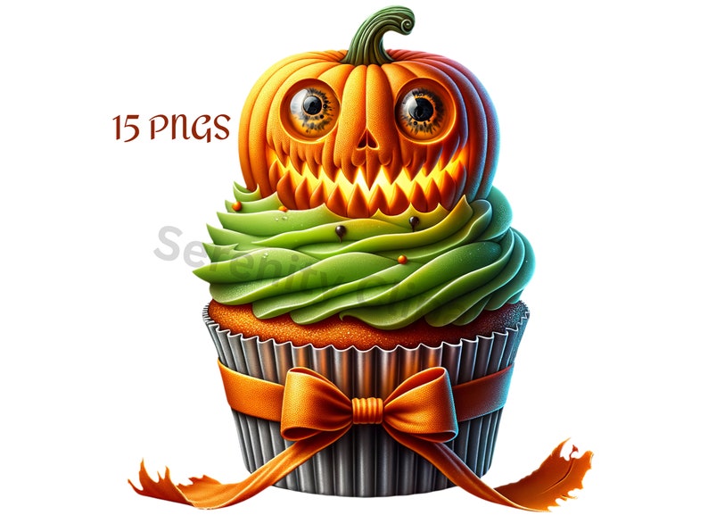 Watercolor Halloween Cupcake Clipart: Spooky Treats PNG (digital ...