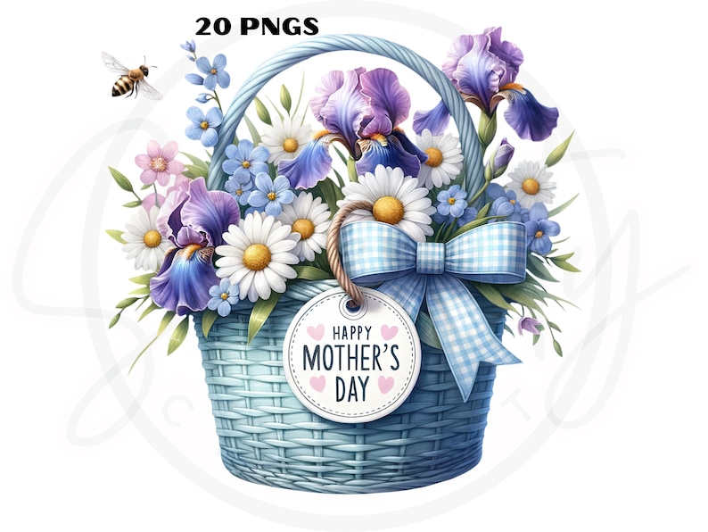 Happy Mother's Day Basket Clipart, Watercolor Floral PNG, Spring ...