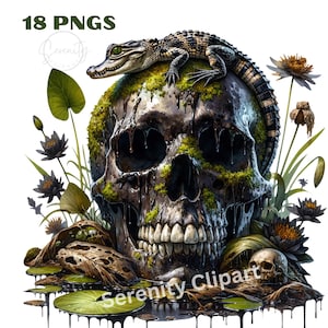 Swamp Skull Clipart Bundle, Creepy Gothic Bayou Skull PNG, Haunted ...