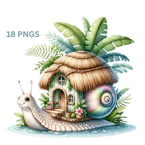 Watercolor Snail House Clipart: Cartoon Snail PNG Bundle (digital ...