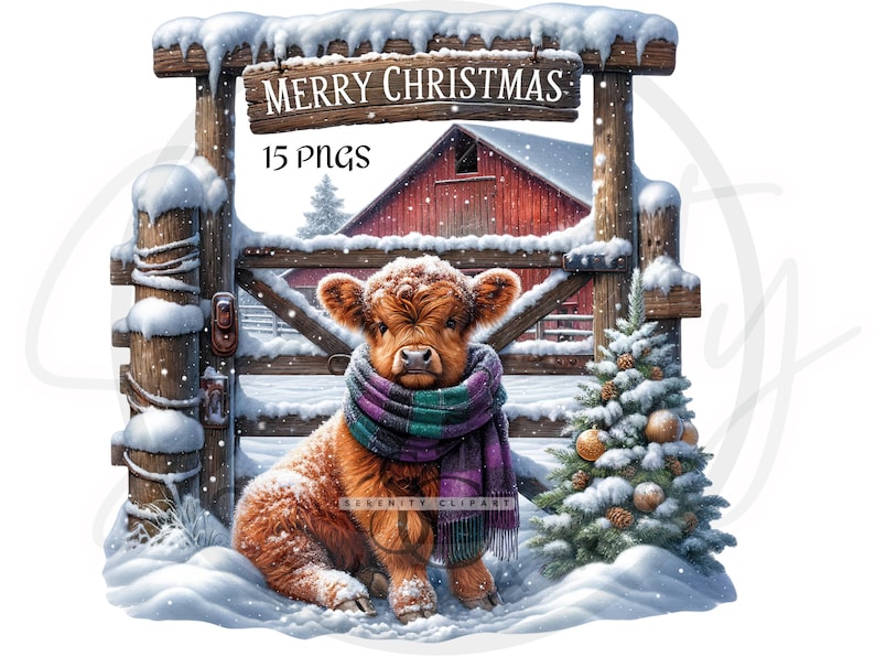 Christmas Highland Cow Clipart, Winter Snow Wonderland Cows PNG ...